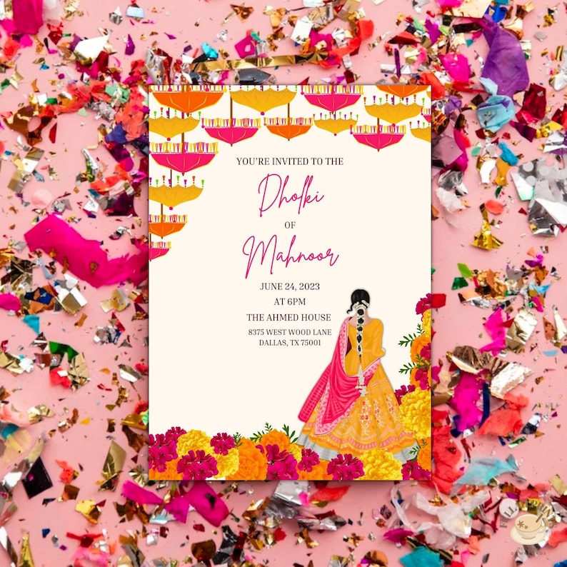 Dholki Invitation Template, Mayoun Invite, Dholki Invitation With Hand ...