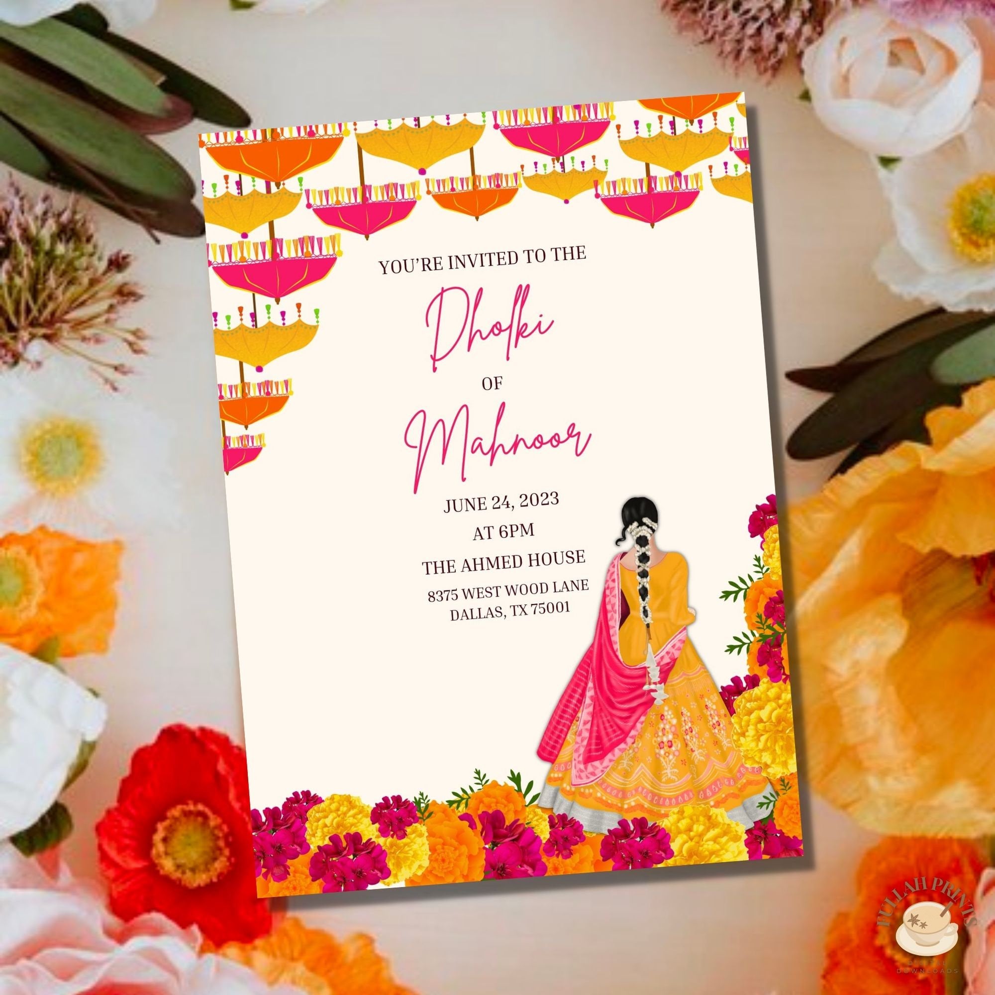 Dholki Invitation Template, Mayoun Invite, Dholki Invitation With Hand ...