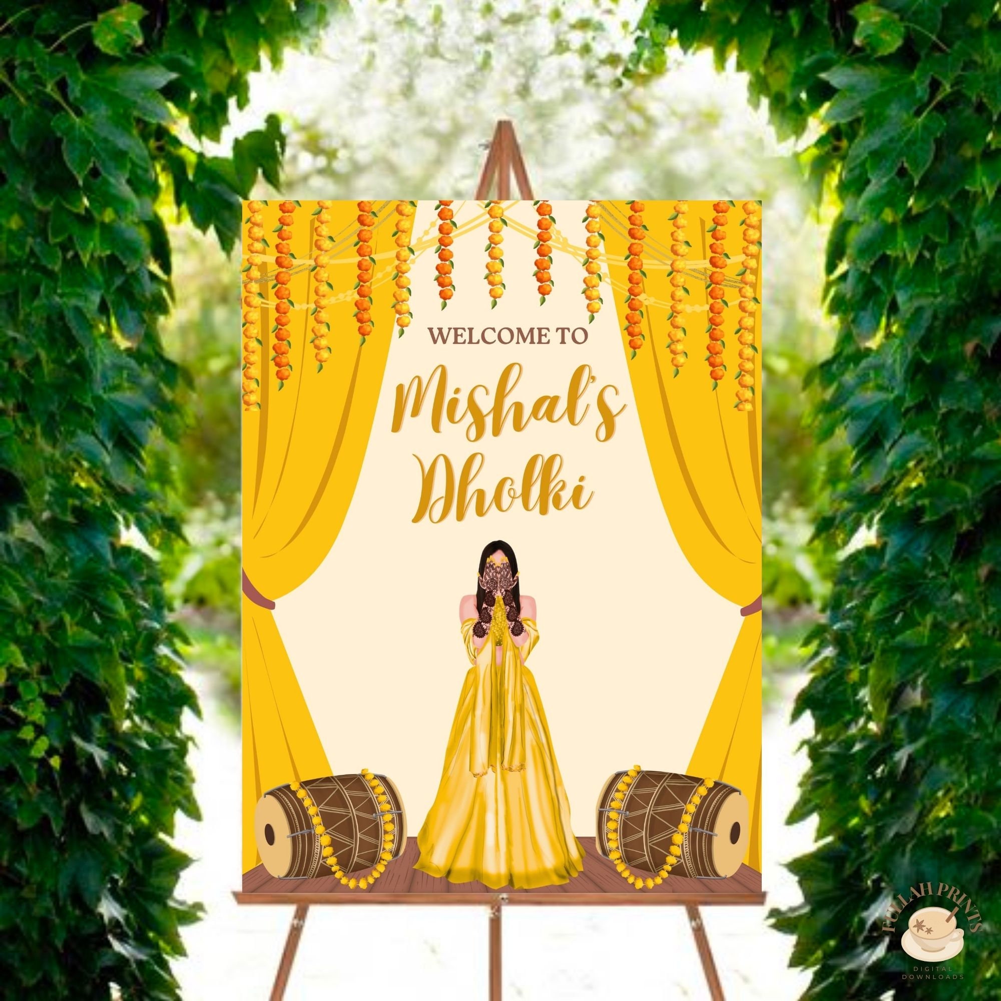 Yellow Marigold Dholki Welcome Sign, Mayoun Welcome Sign, Dholki Sign ...