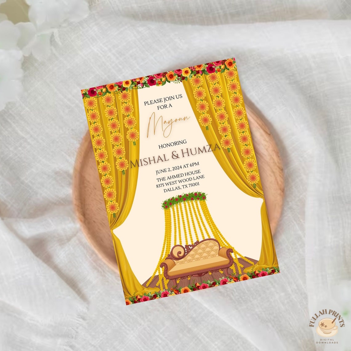 Yellow Marigold Mayoun Invitation Template: Dholki, Haldi, Mehndi ...