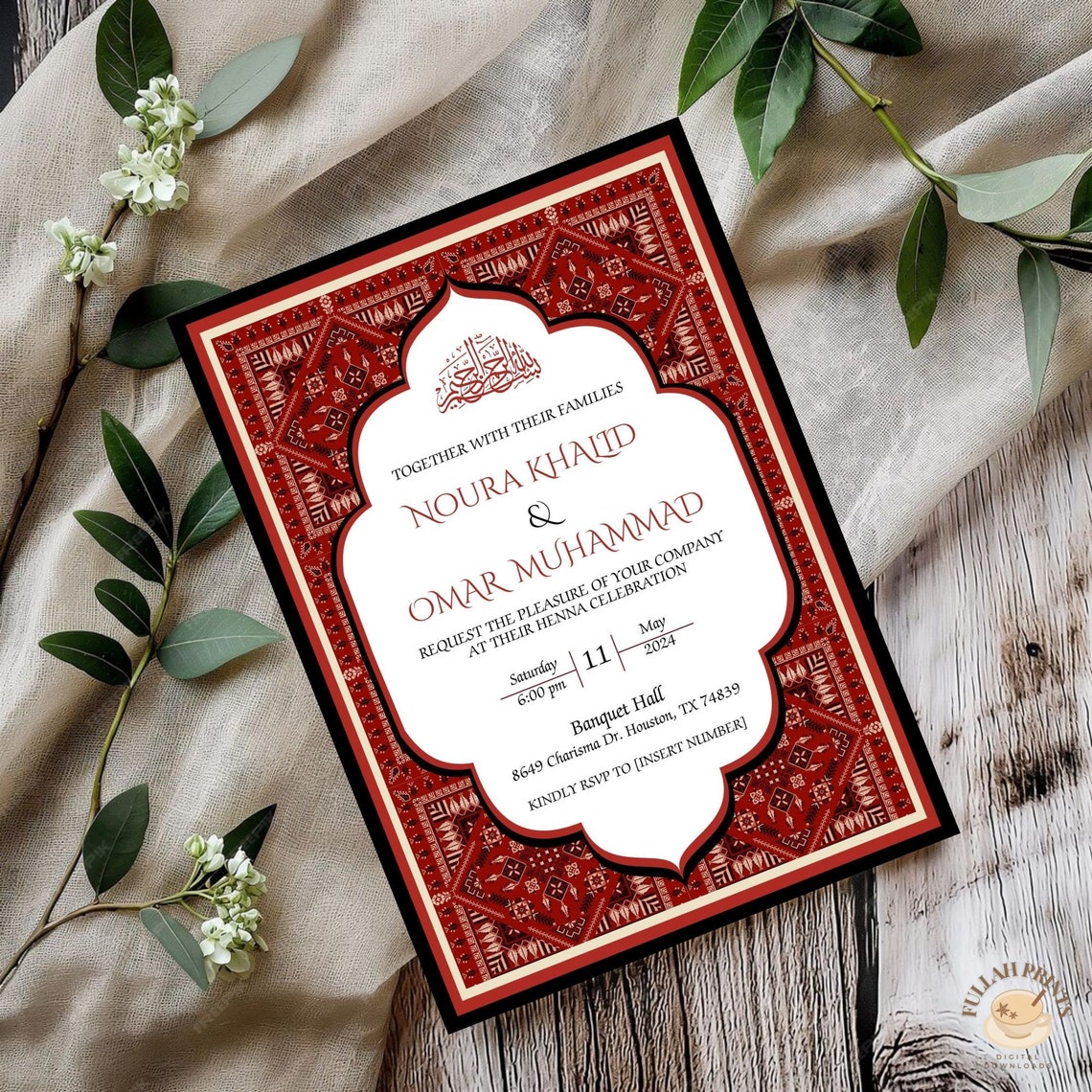 Palestinian Henna Invitation, Arab Henna Night Invite, Traditional ...