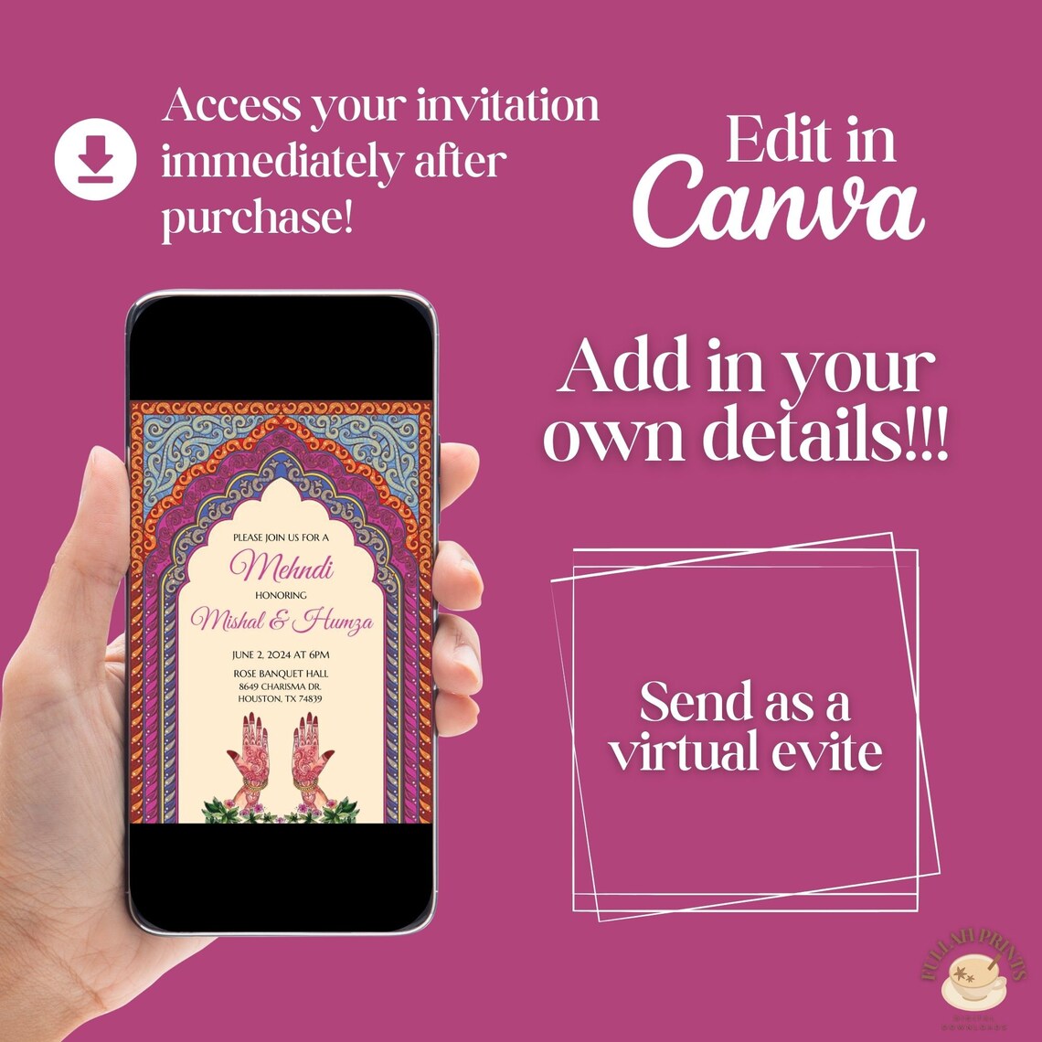 Mughal Colorful Arch Mehndi Invitation, Dholki Invite, Digital Mehndi ...