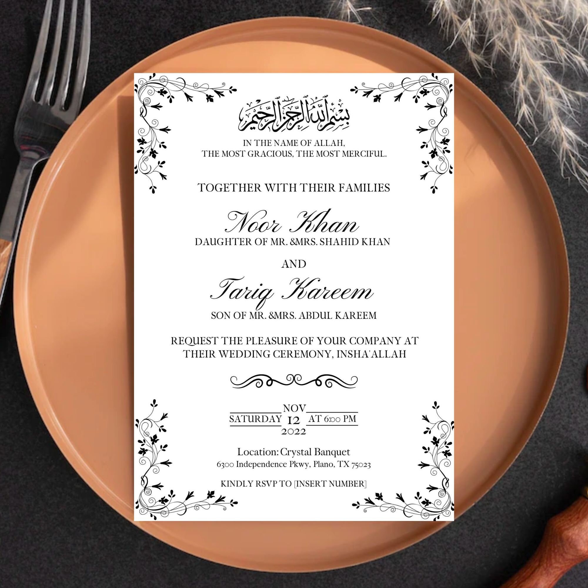 Islamic Wedding Invitation, Modern Islamic Wedding Invitation Template ...