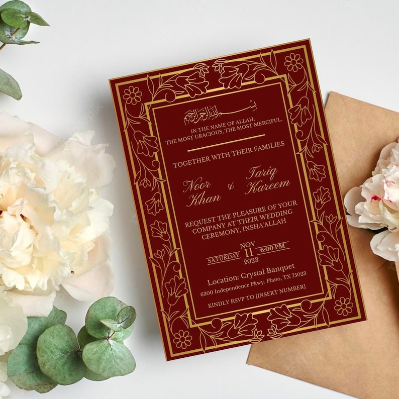 Red and Gold Islamic Wedding Invitation: Shaadi Evite (digital Template ...