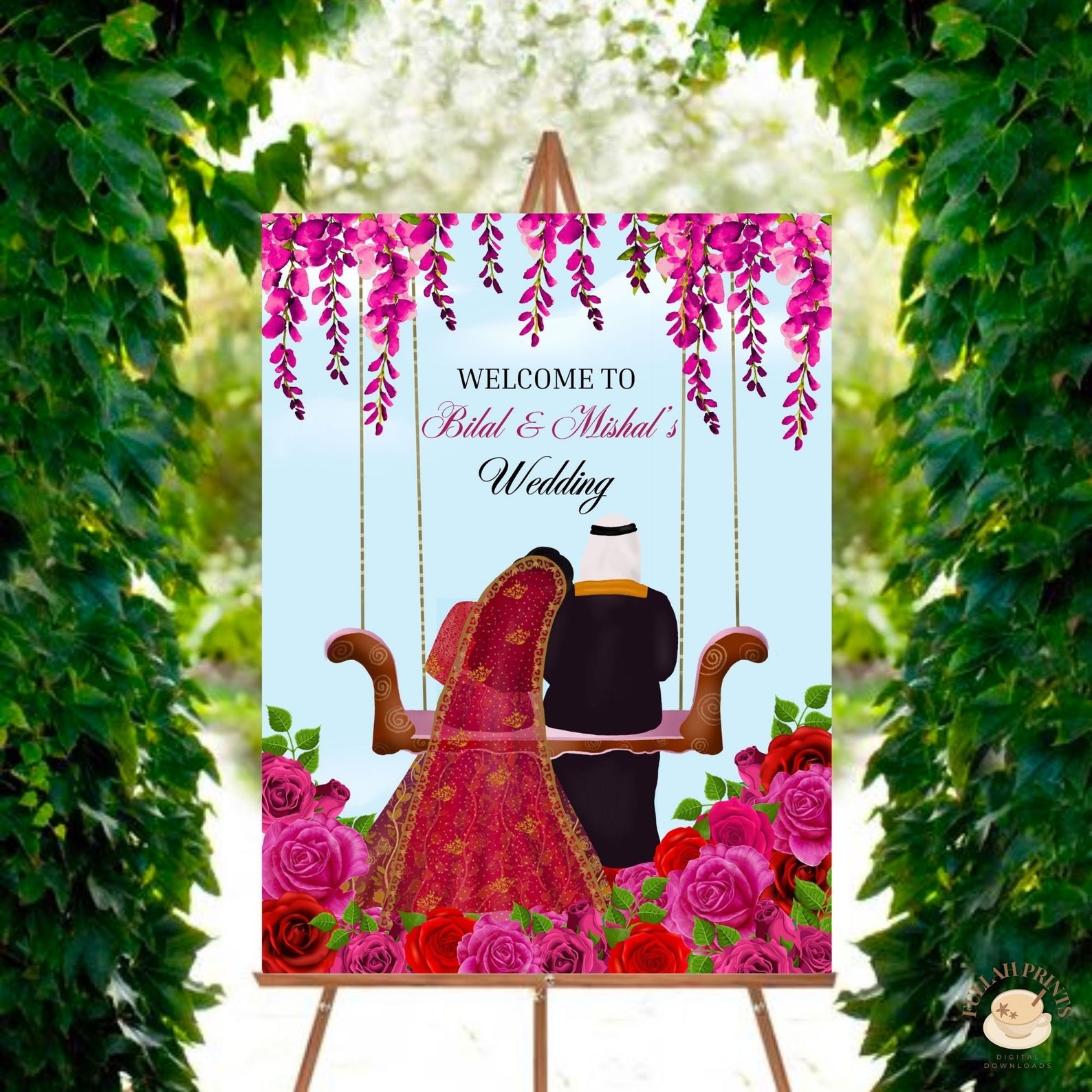 Personalized Custom Wedding Illustration, Swingset Faceless ...