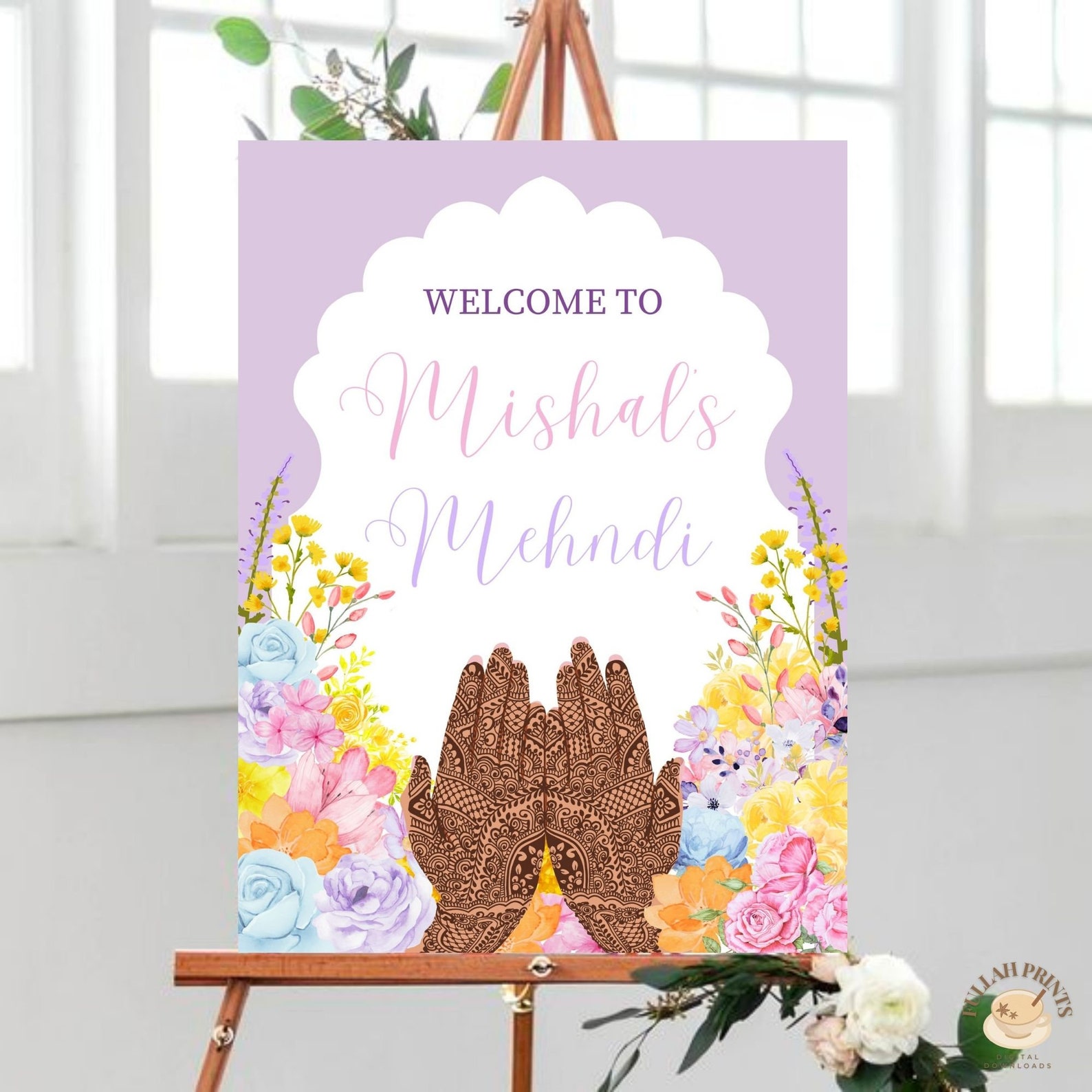 Pastel Floral Mehndi Welcome Sign, Mehndi Welcome Sign, Digital ...