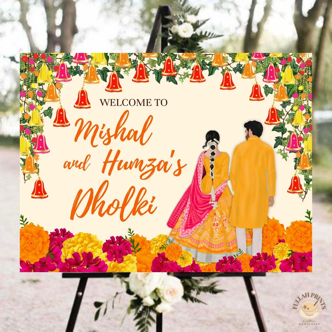 Dholki Welcome Sign With Hand Drawn Illustration, Mayoun Welcome Sign ...