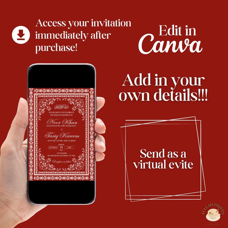 Red Elegant Nikkah Invitation, Maroon Nikkah Invite, Nikkah Invitation ...