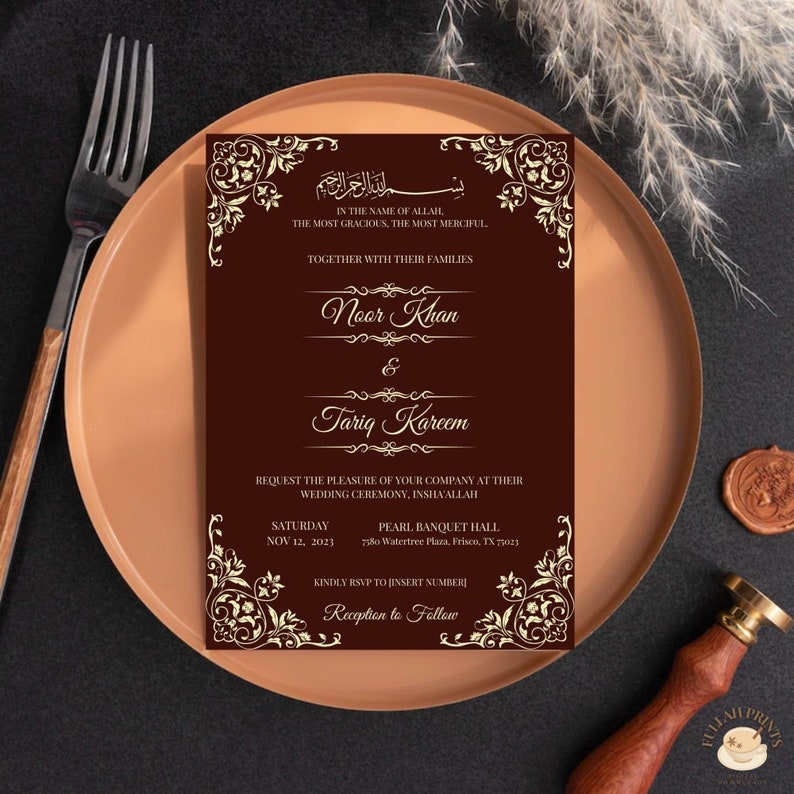 Elegant Maroon Islamic Wedding Invitation, Traditional Islamic Wedding ...