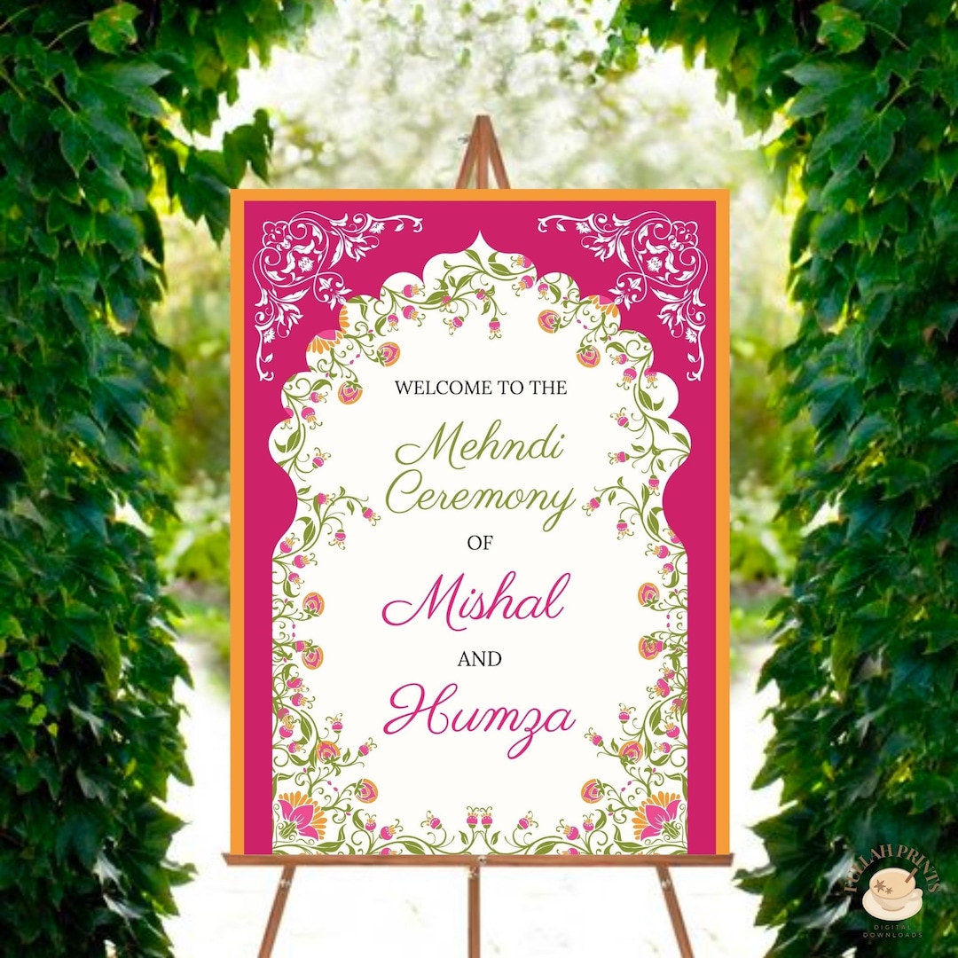 Arch Mehndi Sign, Floral Mehndi Welcome Sign, Dholki Sign, Mayoun Sign ...