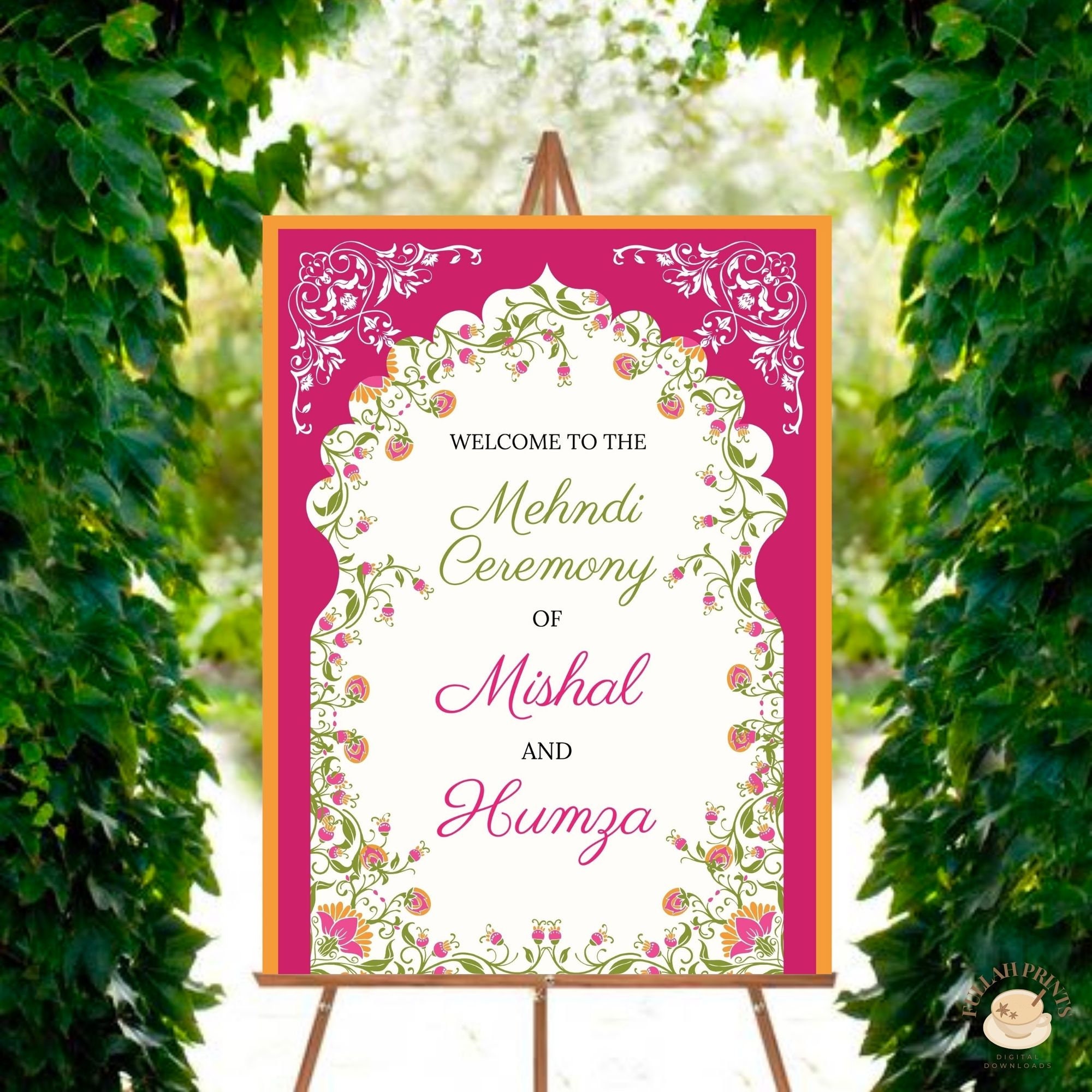 Arch Mehndi Sign, Floral Mehndi Welcome Sign, Dholki Sign, Mayoun Sign ...