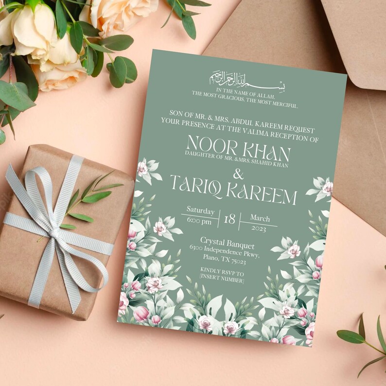 Sage Green Valima Invitation, Editable Template, Digital Valima ...