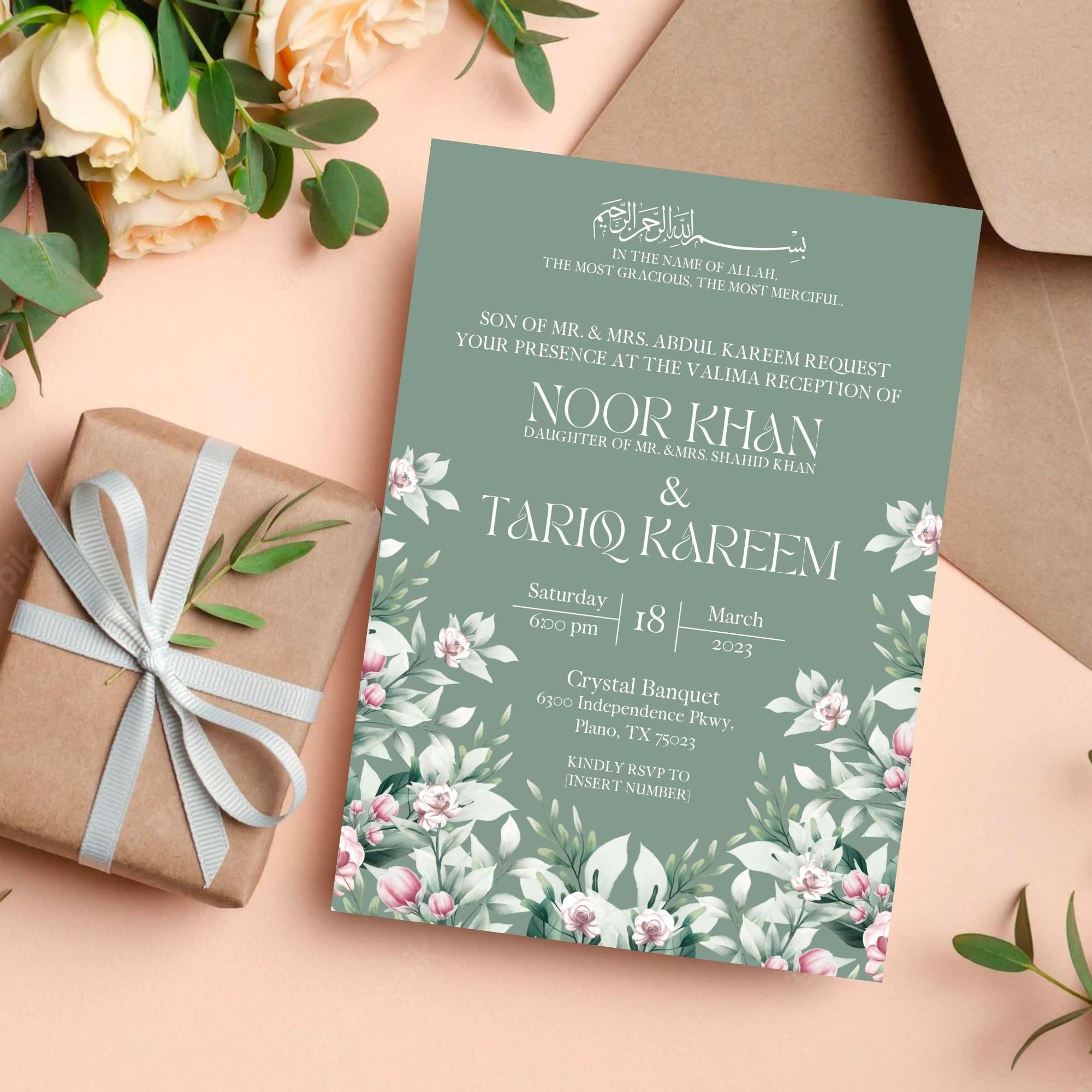 Sage Green Valima Invitation, Editable Template, Digital Valima ...
