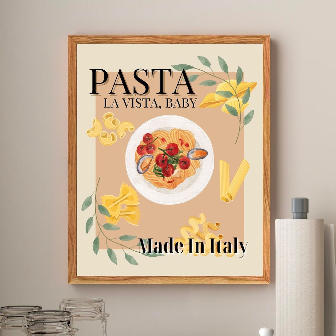 Pasta Print, Pasta Wall Art, Pasta La Vista Baby, Italian Pasta Wall ...