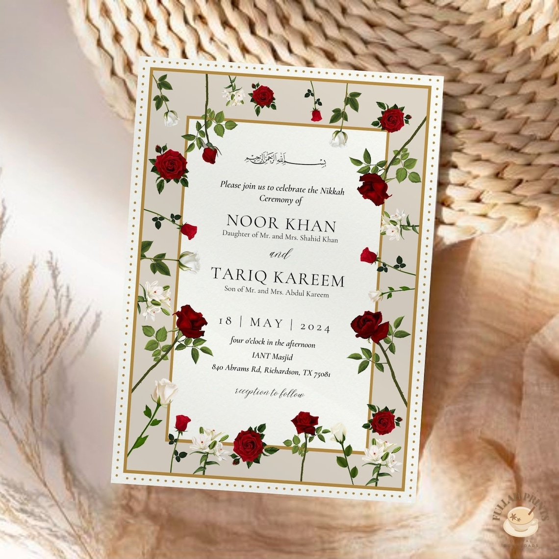 Roses Frame Nikkah Invitation, Modern and Elegant Nikkah Invite ...