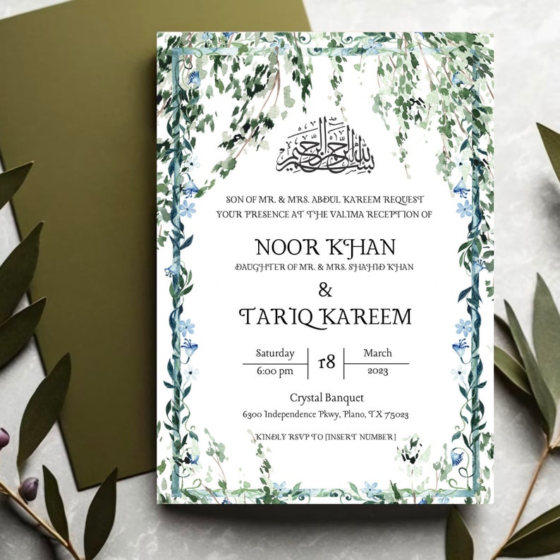 Greenery Valima Invitation, Editable Template, Valima Reception ...