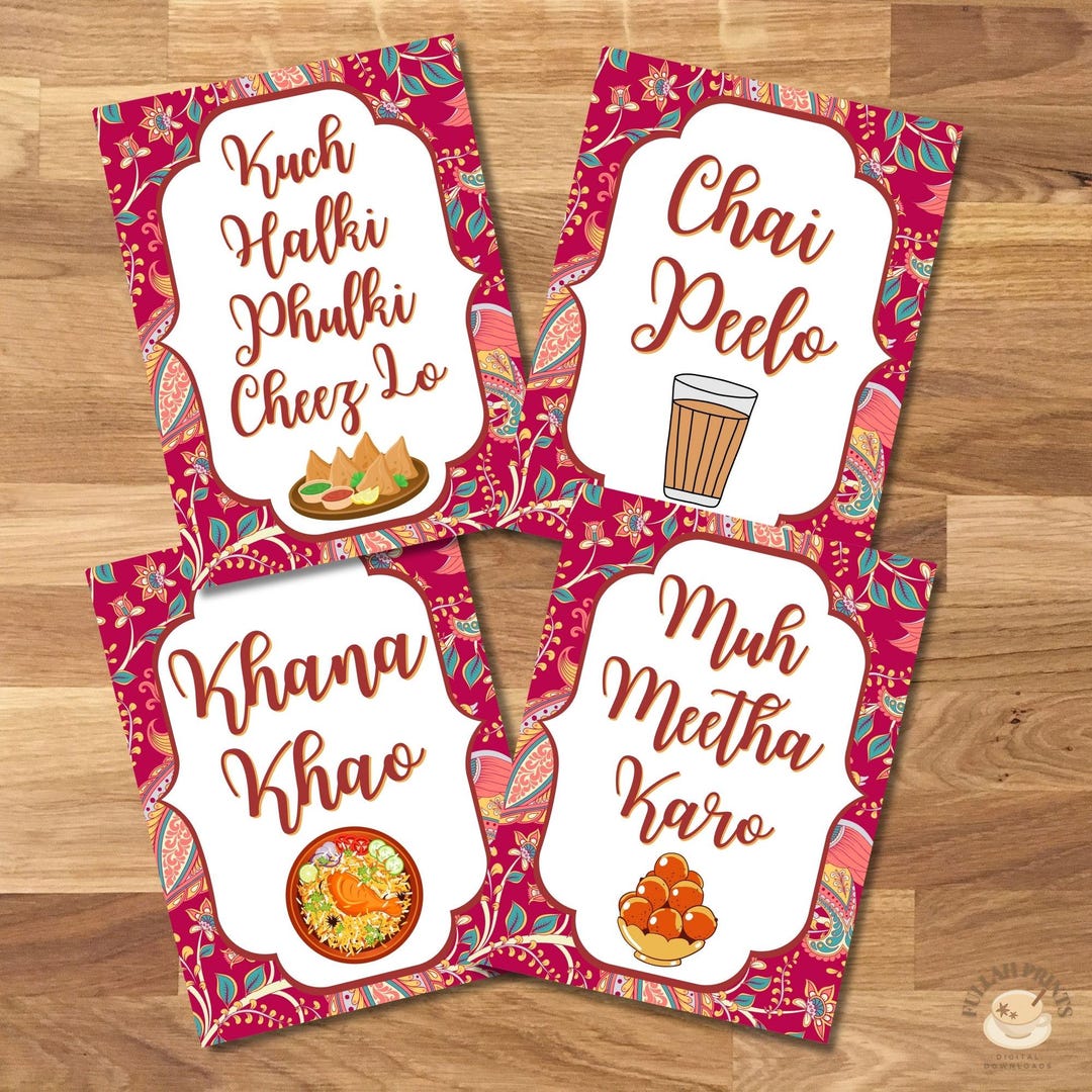 Indian Wedding Food Station Signs, Mehndi Nikkah Dholki Decor (digital ...