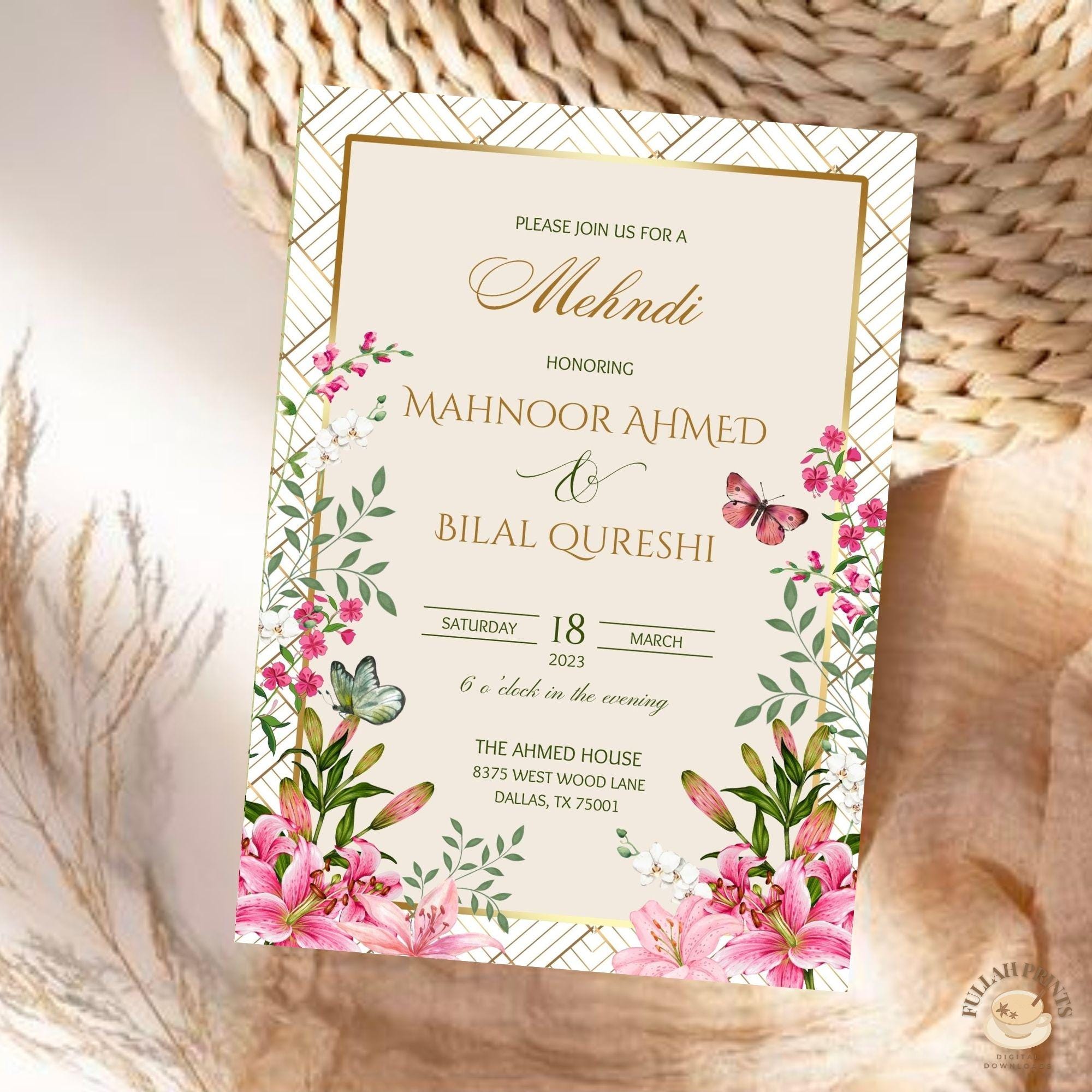 Floral Mughal Mehndi Invitation Template (digital Download) - Etsy