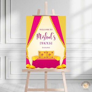 Pink and Yellow Dholki Welcome Sign, Dholki Sign, Mehndi Poster, Mayoun ...
