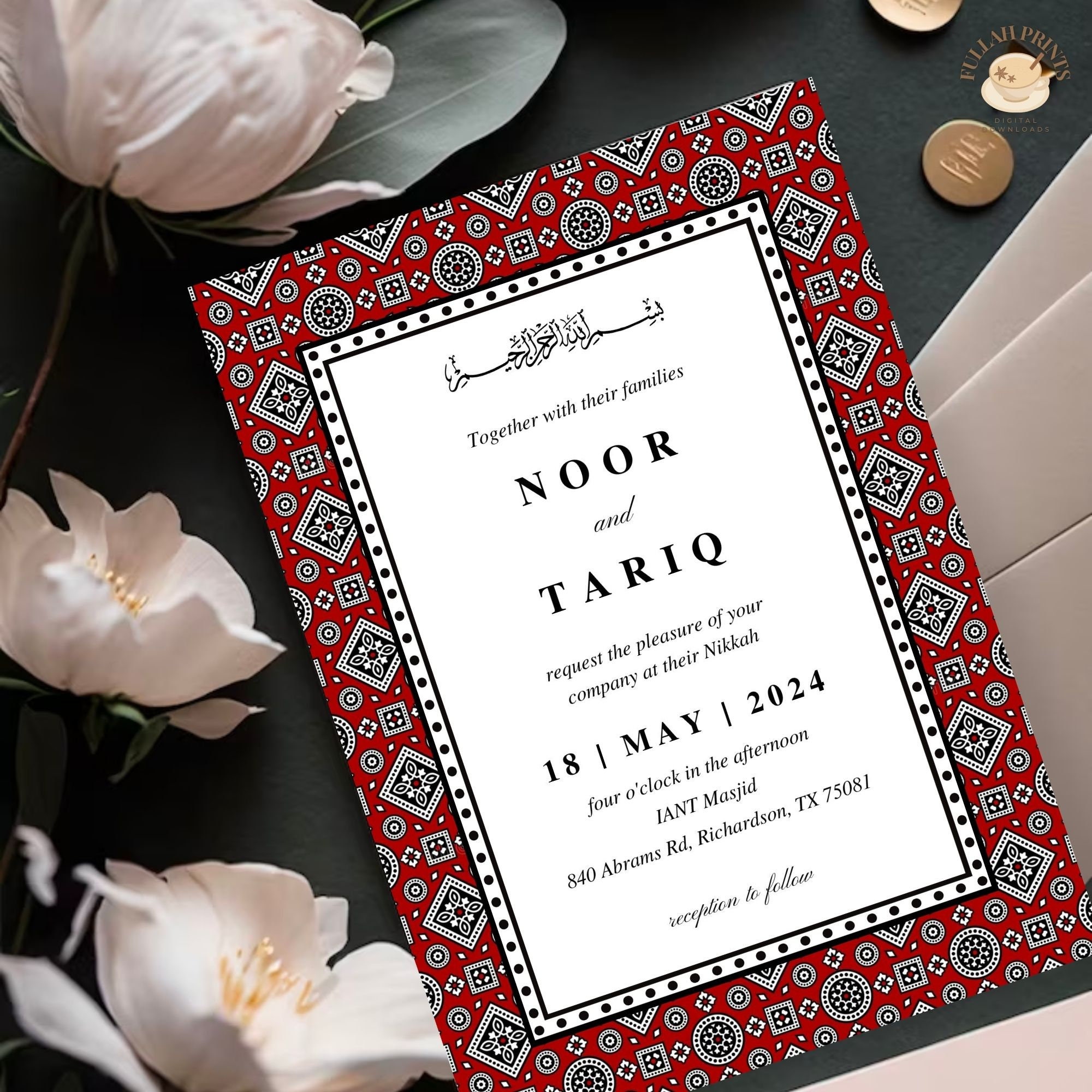 Sindhi Ajrak Themed Nikkah Invitation, Islamic Wedding Invite, Ajrakh ...