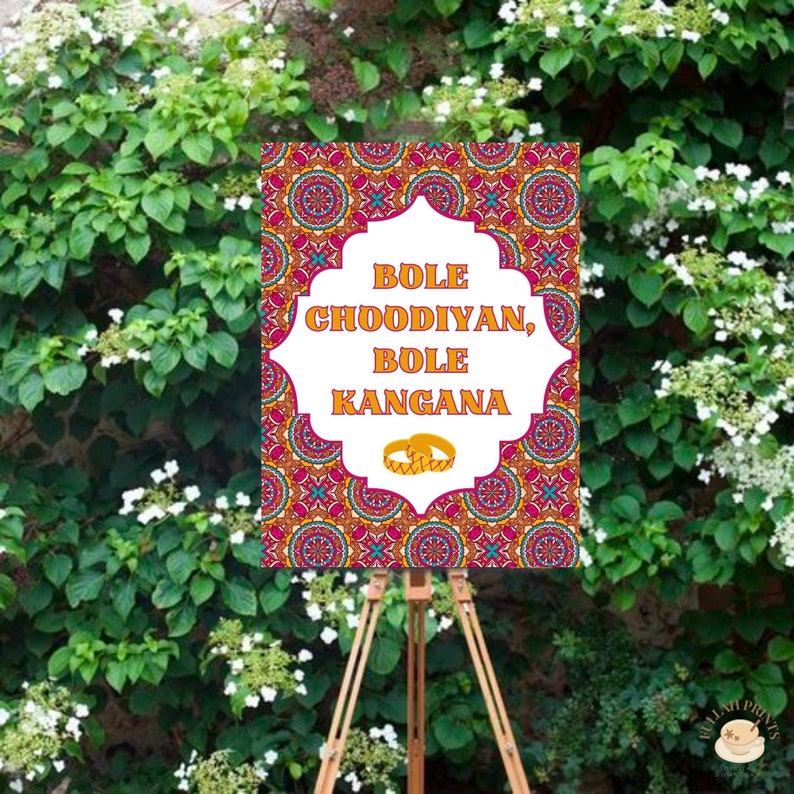 Bole Choodiyan Bole Kangana Sign, Mehndi Table Decor, Dholki Table ...