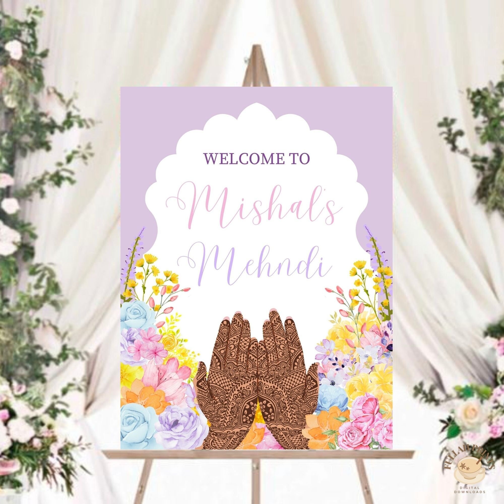 Pastel Floral Mehndi Welcome Sign, Mehndi Welcome Sign, Digital ...