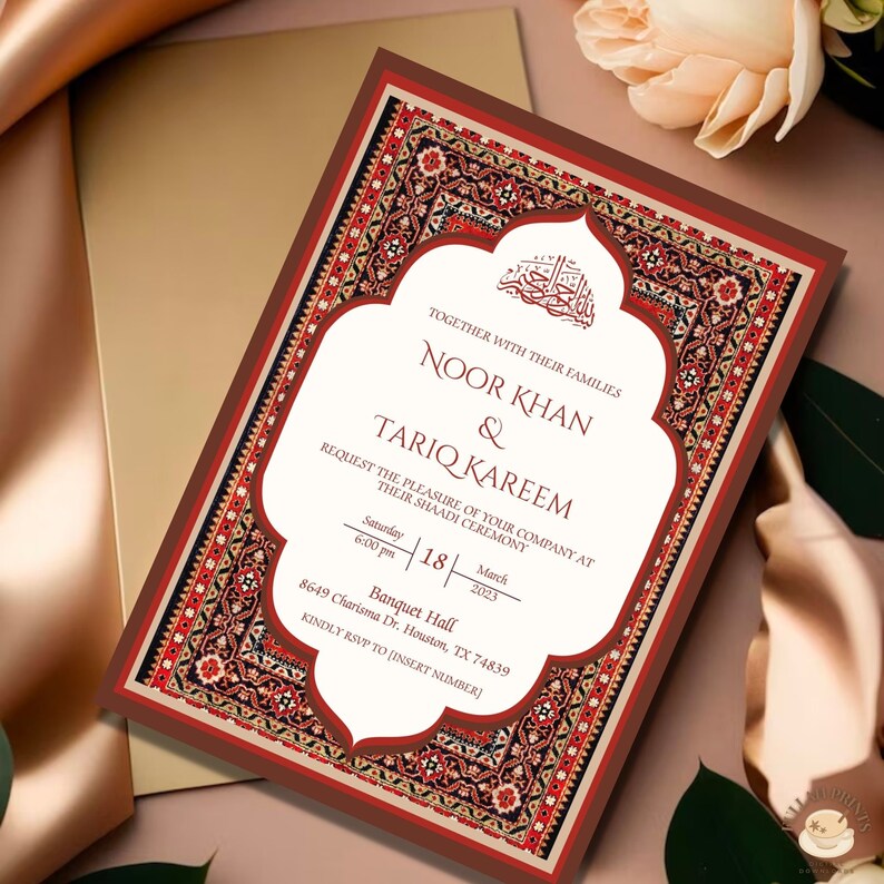 Traditional Islamic Wedding Invitation, Shaadi Invitation Template ...
