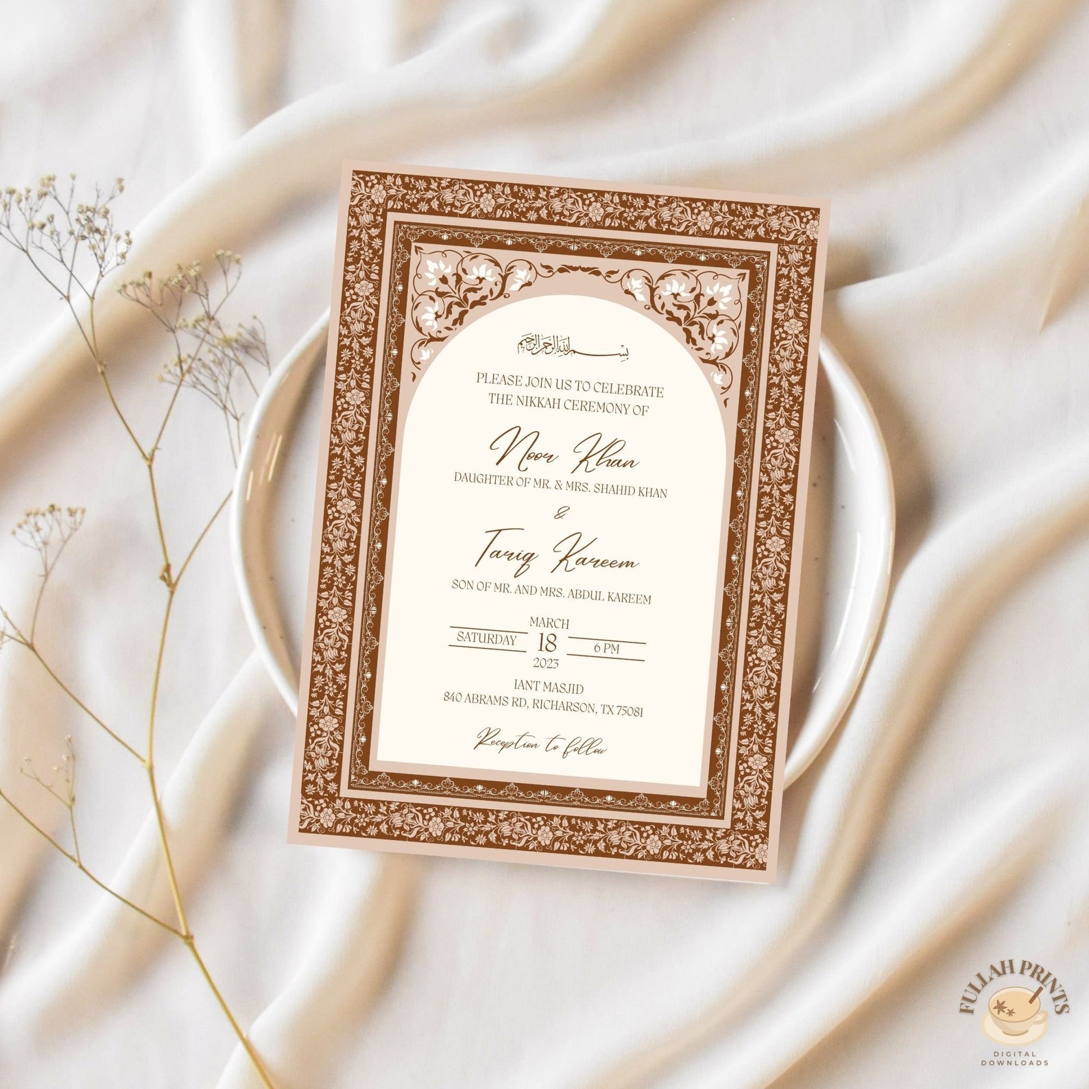 Brown Elegant and Luxurious Nikkah Invitation, Neutral Nikkah Invite ...