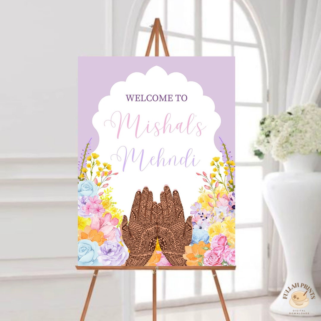 Pastel Floral Mehndi Welcome Sign, Mehndi Welcome Sign, Digital ...