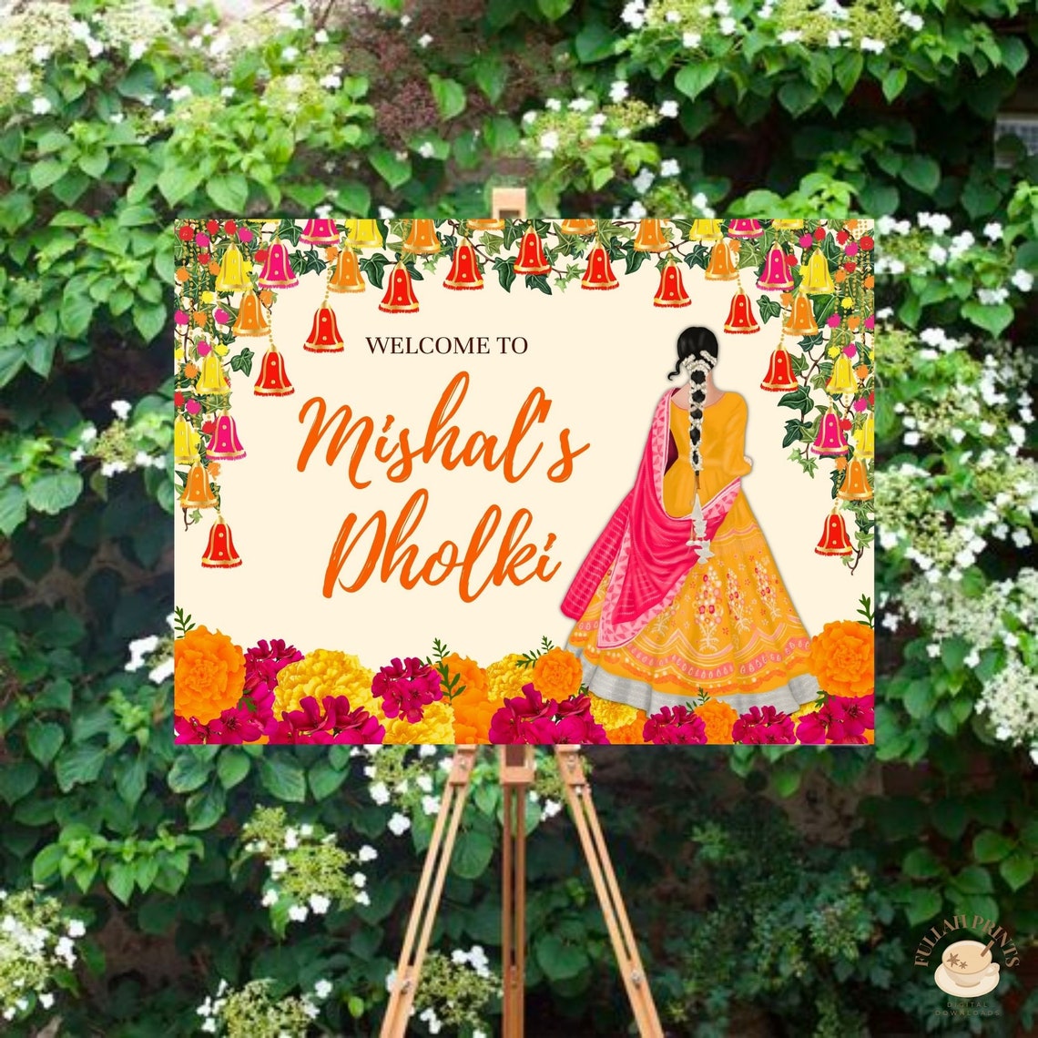 Dholki Welcome Sign With Hand Drawn Illustration, Mayoun Welcome Sign ...