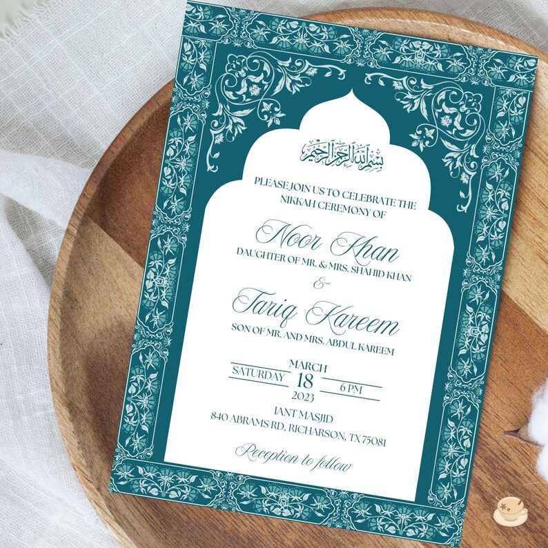 Turquoise Elegant and Luxurious Nikkah Invitation, Nikkah Evite, Nikkah ...