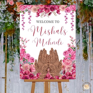 Pink Floral Mehndi Welcome Sign, Mehndi Welcome Sign, Digital Download ...