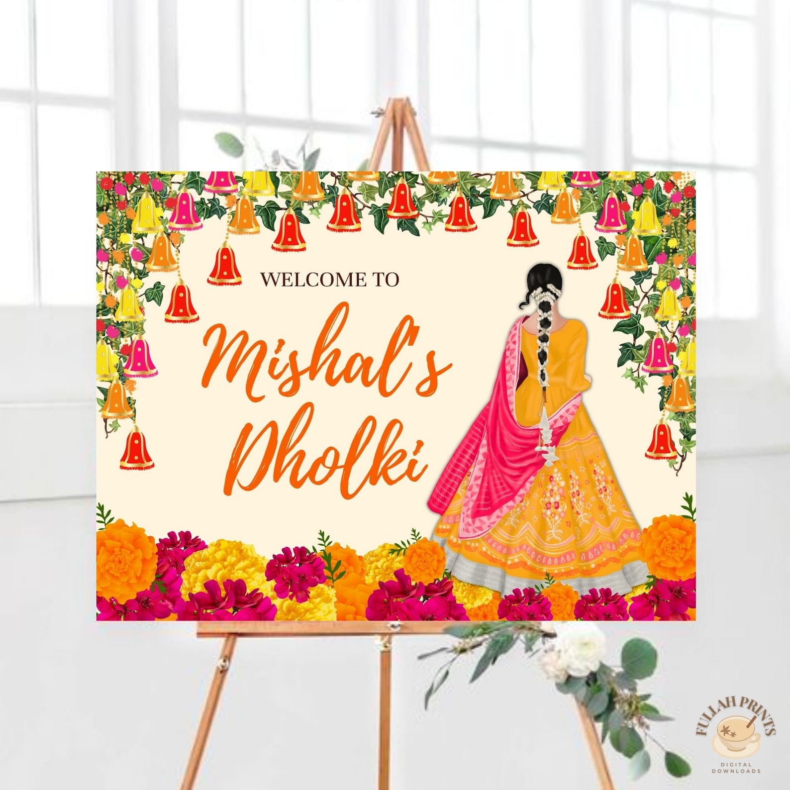 Dholki Welcome Sign With Hand Drawn Illustration, Mayoun Welcome Sign ...