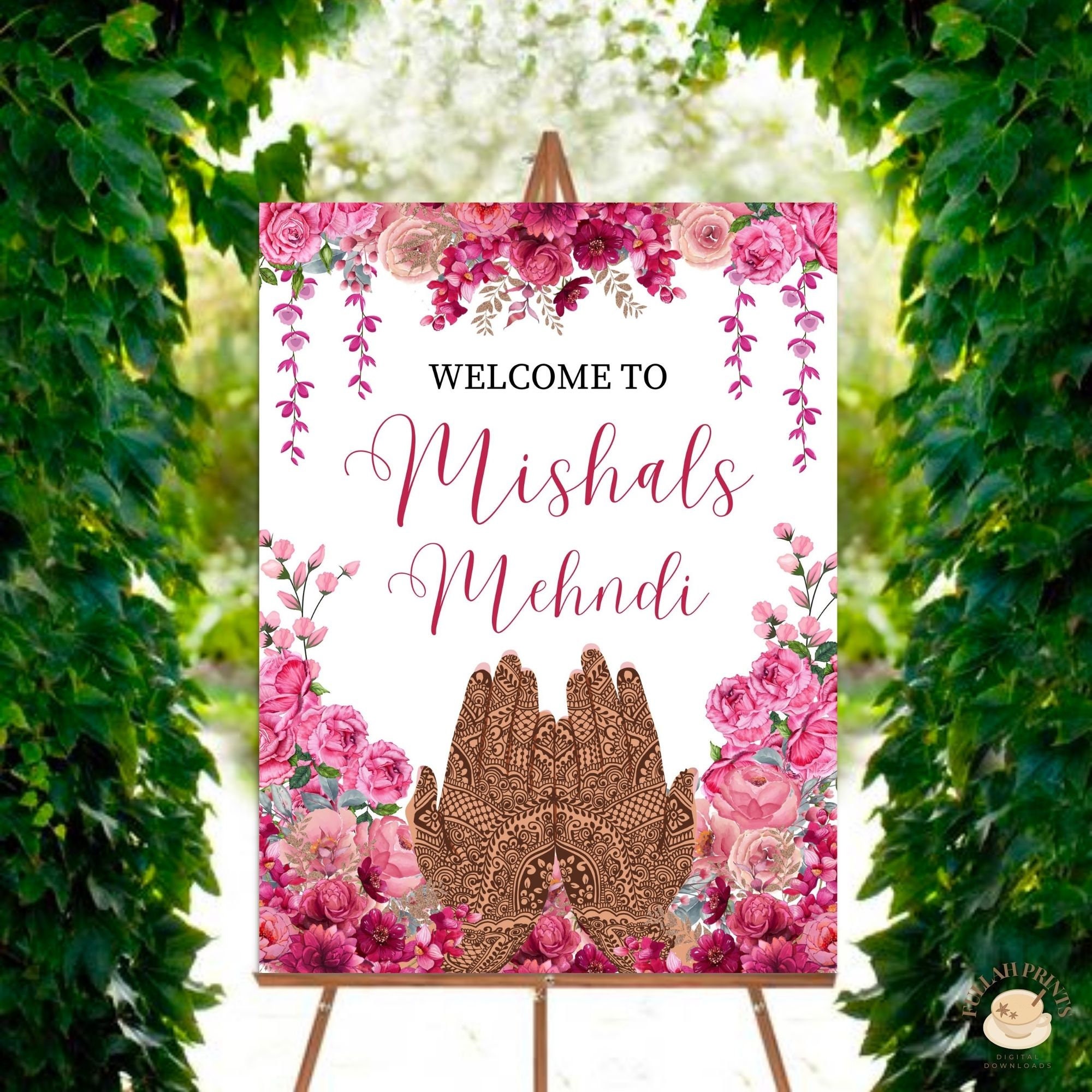 Pink Floral Mehndi Welcome Sign, Mehndi Welcome Sign, Digital Download ...