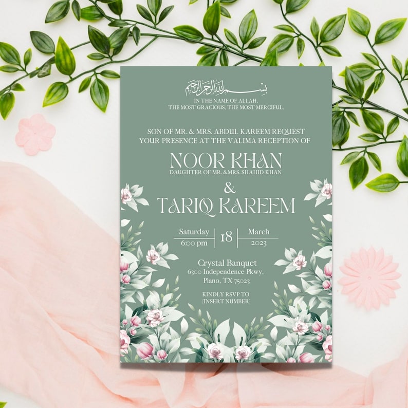 Sage Green Valima Invitation, Editable Template, Digital Valima ...