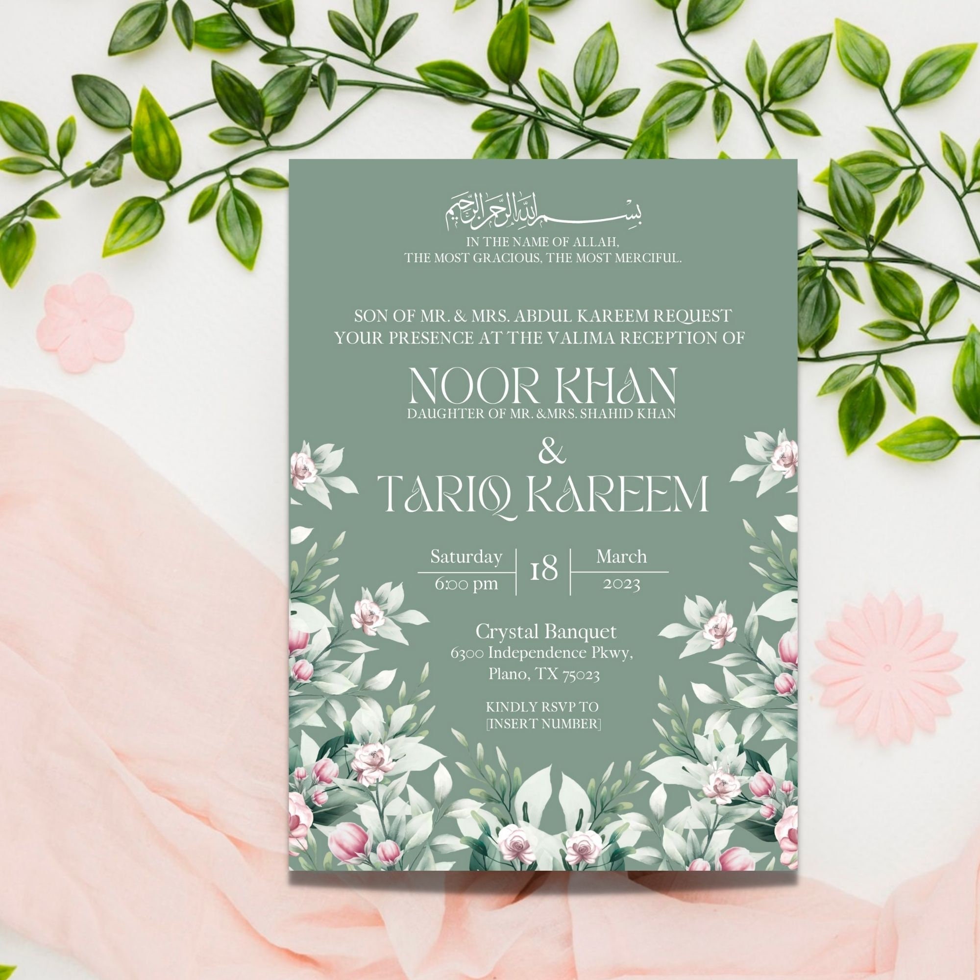 Sage Green Valima Invitation, Editable Template, Digital Valima ...