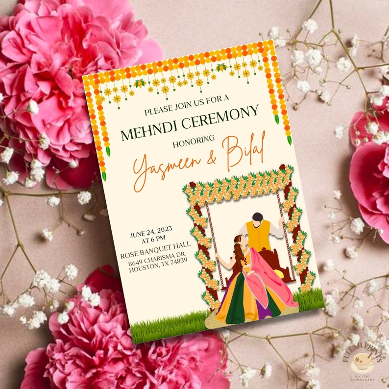 Outdoor Mehndi Invitation, Traditional Mehndi Invite, Henna Invite ...