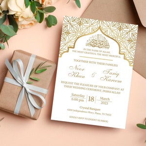 White and Gold Islamic Wedding Invitation Template (digital Download ...