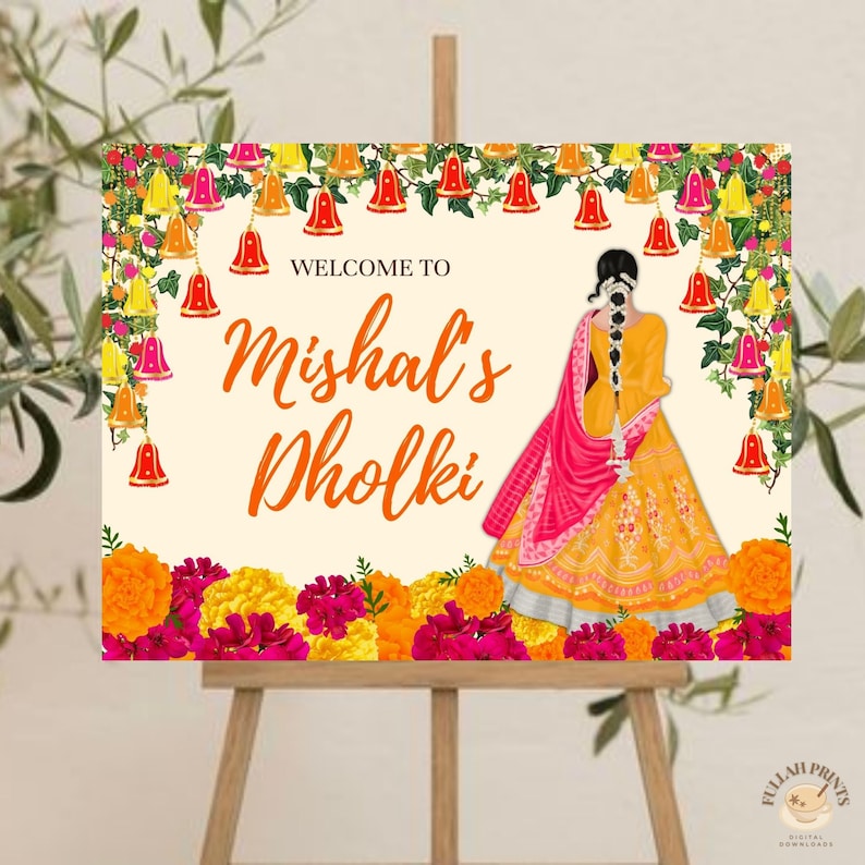 Dholki Welcome Sign With Hand Drawn Illustration, Mayoun Welcome Sign ...