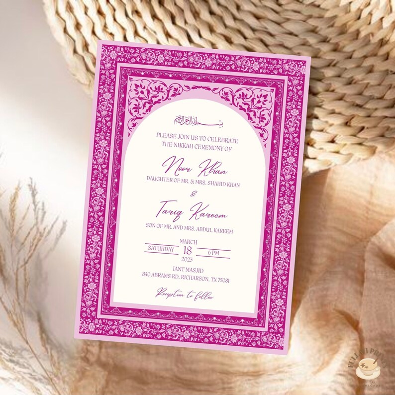 Magenta Elegant and Luxurious Nikkah Invitation, Pink Nikkah Invite ...