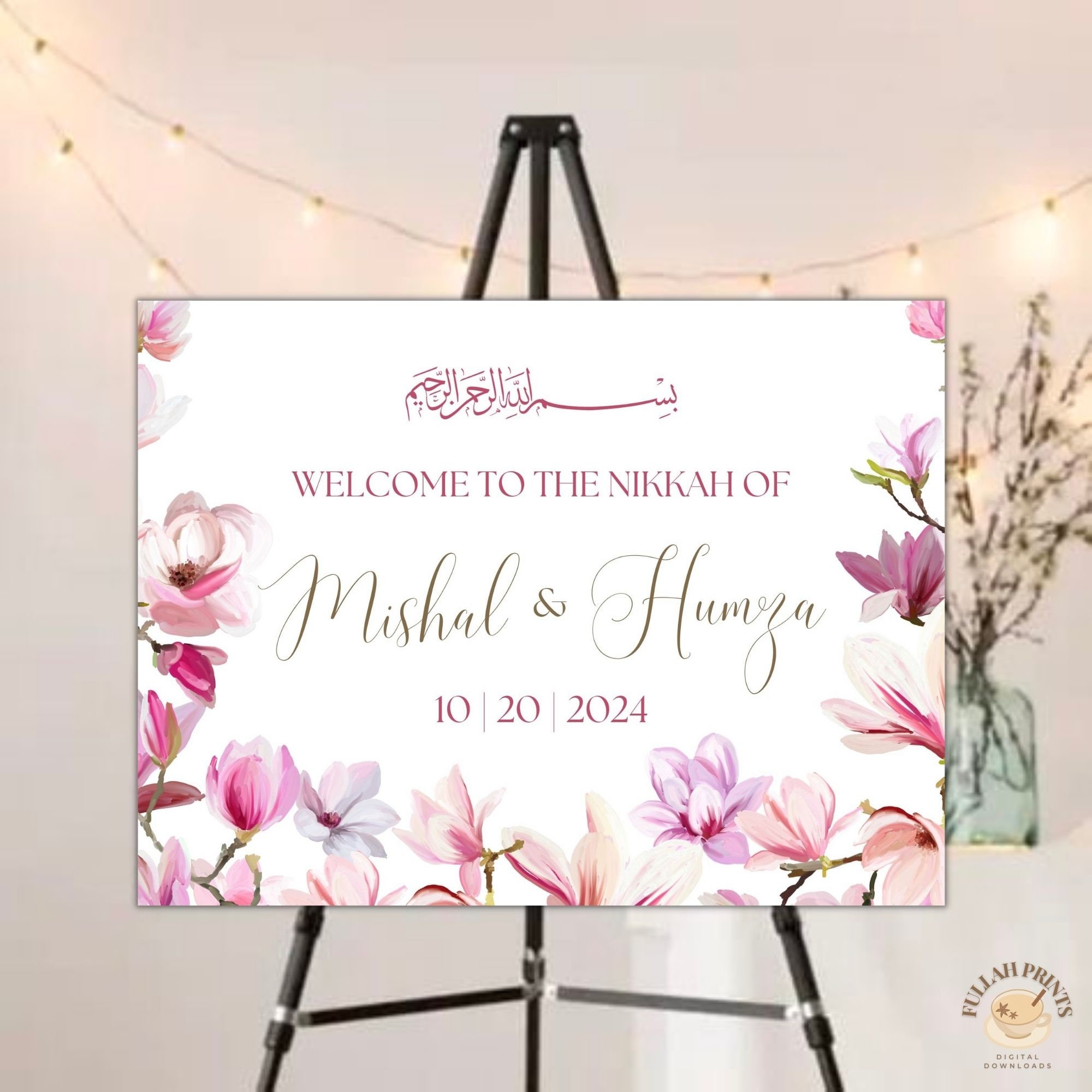Pink Floral Nikkah Welcome Sign, Nikkah Sign, Nikkah Entrance Poster ...