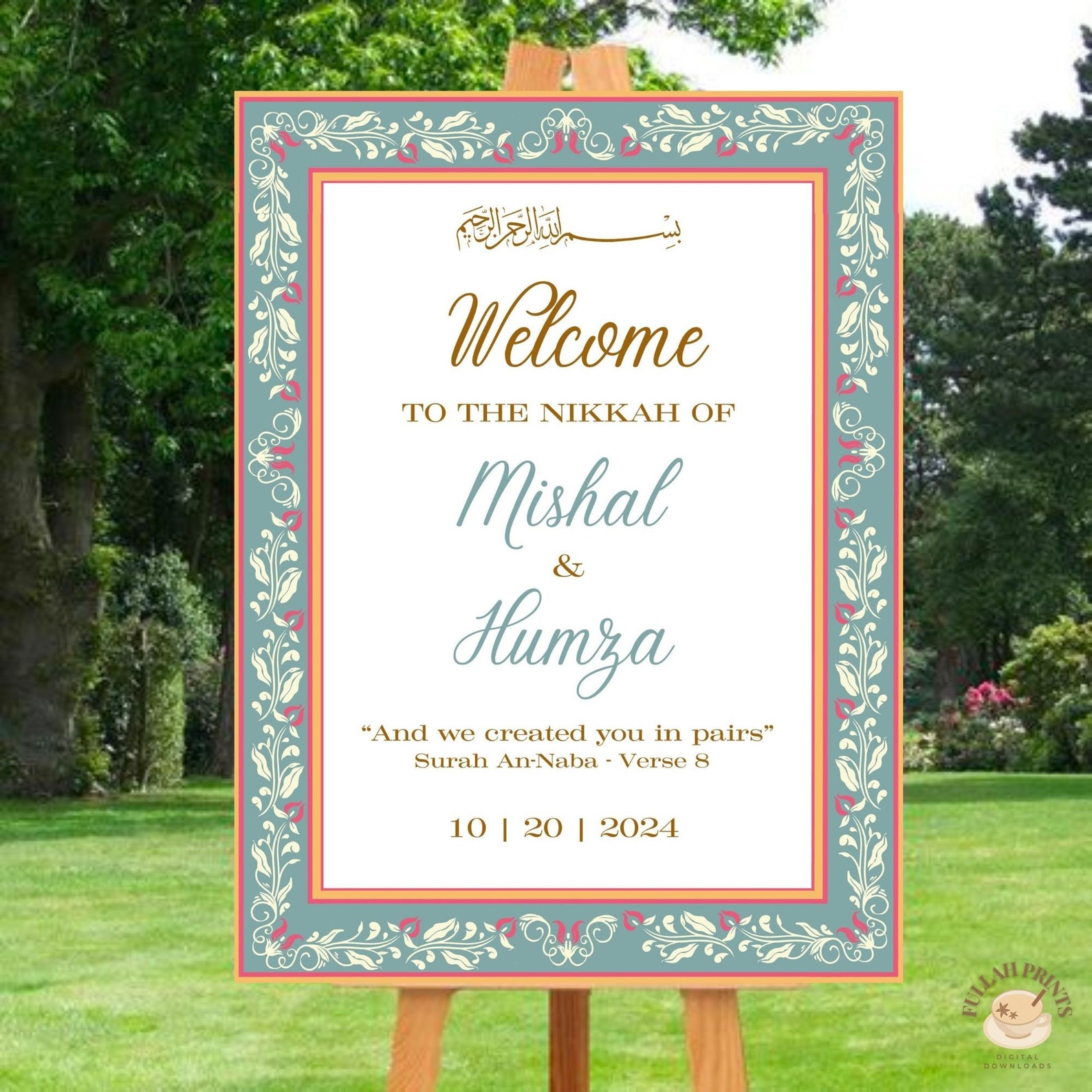 Teal Border Nikkah Welcome Sign, Mughal Frame Nikkah Welcome Sign ...