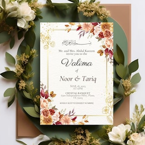Floral Valima Invitation, Floral and Gold Valima Invite Template ...