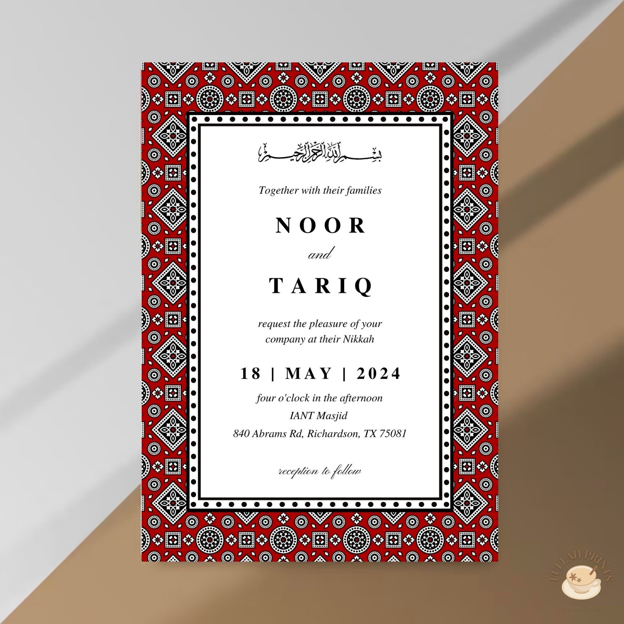 Sindhi Ajrak Themed Nikkah Invitation, Islamic Wedding Invite, Ajrakh ...