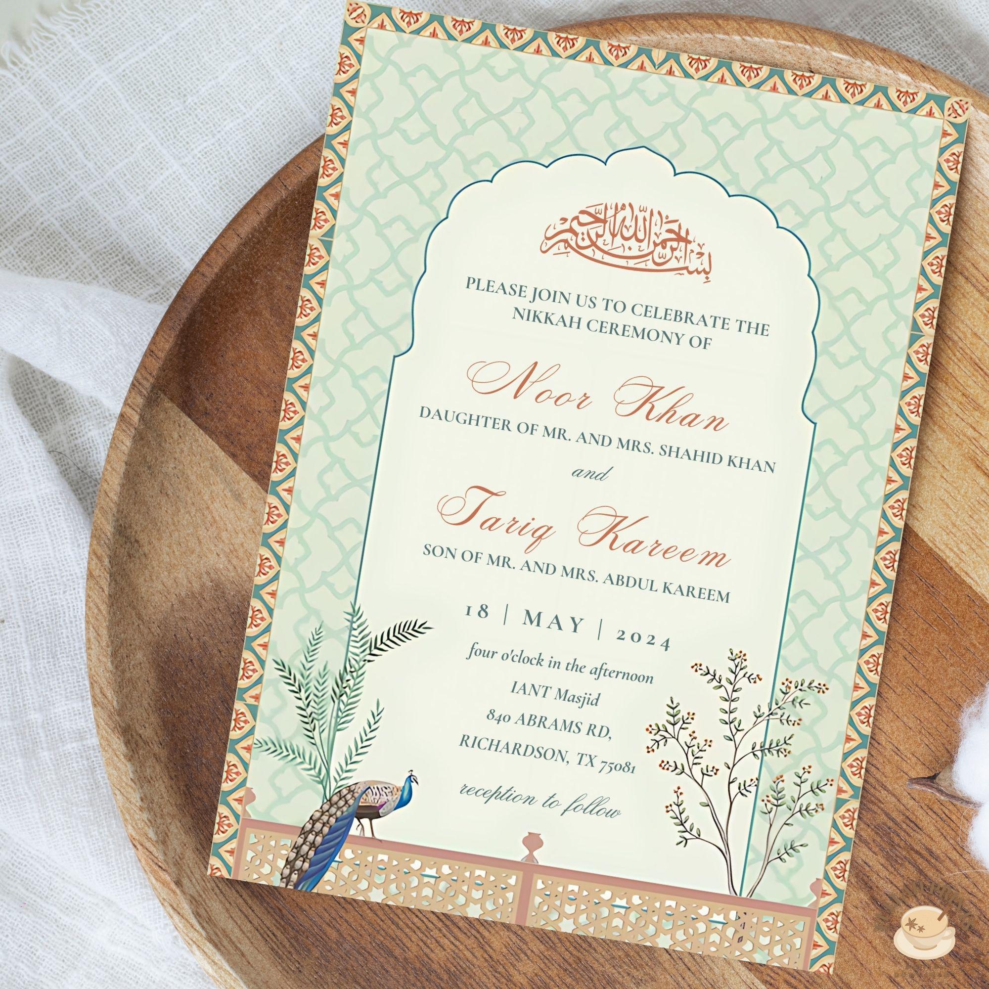 Tropical Mughal Garden Nikkah Invitation, Islamic Wedding Invite ...