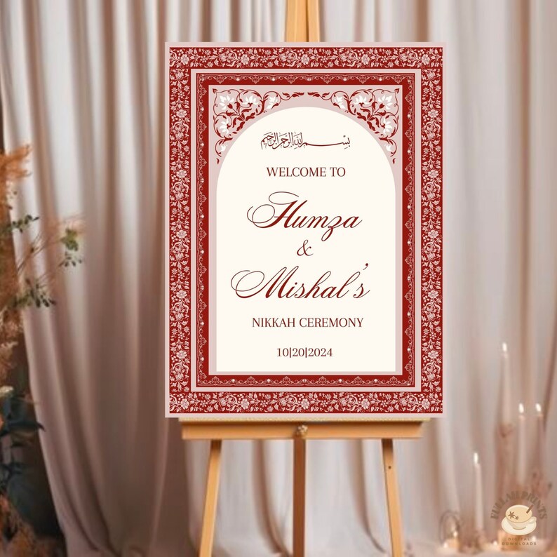 Red Elegant and Luxurious Nikkah Welcome Sign, Traditional Nikkah Sign ...