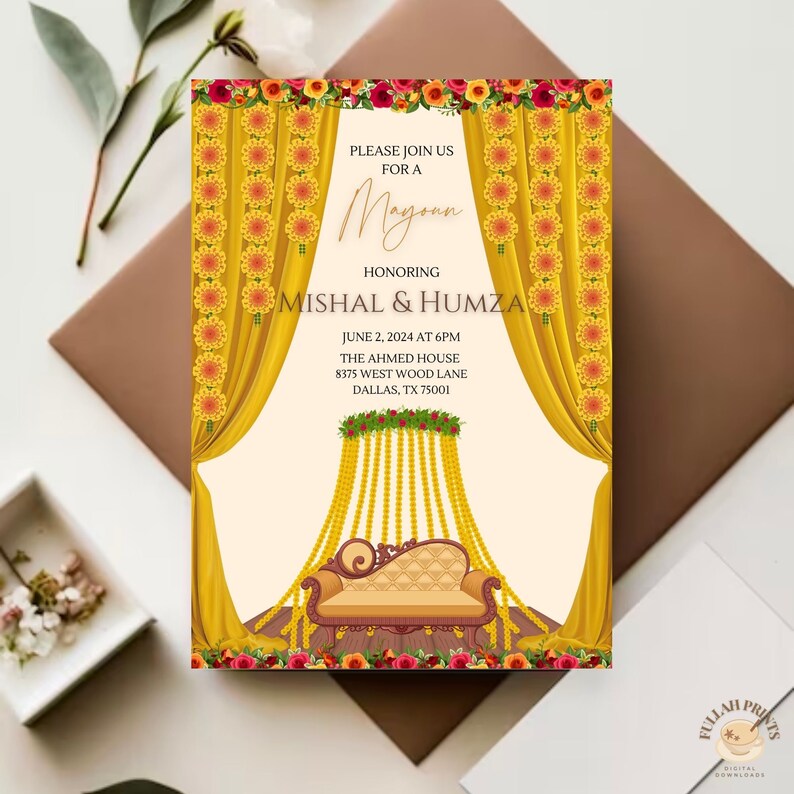 Yellow Traditional Mayoun Invitation Template, Dholki Invite, Haldi ...