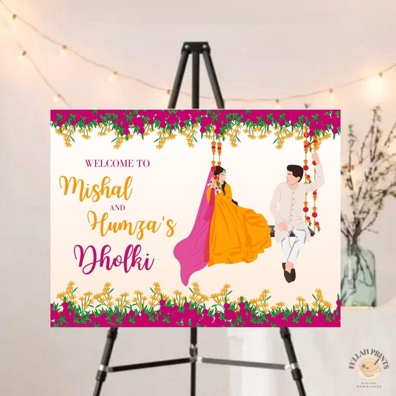 Couple Swingset Dholki Welcome Sign, Dholki Sign, Mehndi Poster, Mayoun ...