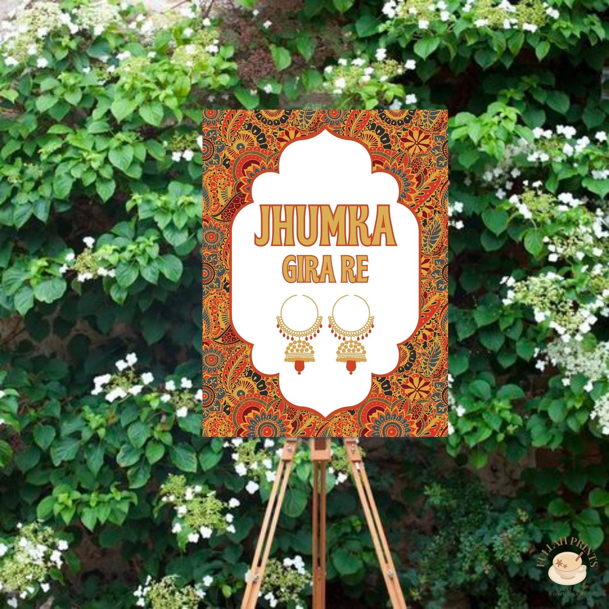 Jhumka Gira Re Sign, Mehndi Table Decor, Dholki Table Decor, Jhumka Bar ...