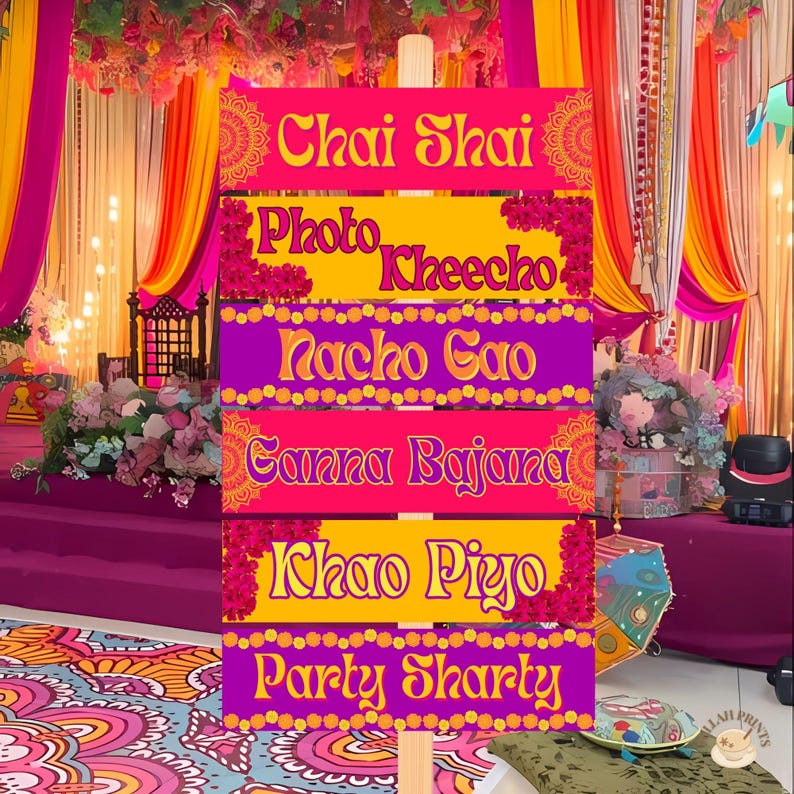 Bright and Colorful Mehndi Arrow Signs, Printable Dholki Signs, Quirky ...